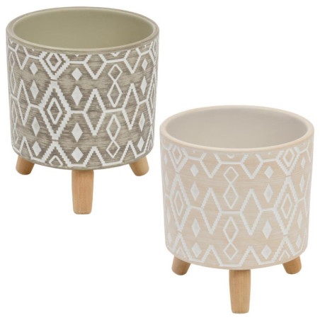 Pot deco ethnique sur pieds bois